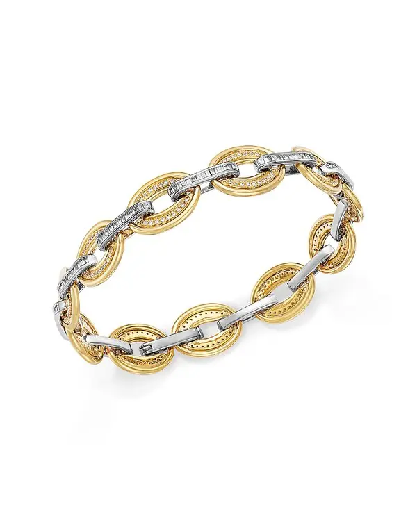 Bloomingdale'S Diamond Round & Baguette Chain Link Bracelet In 14k Gold - White/gold