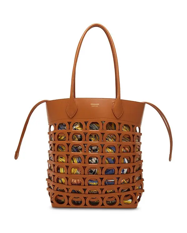 FERRAGAMO Gancini Leather Basket Tote Bag