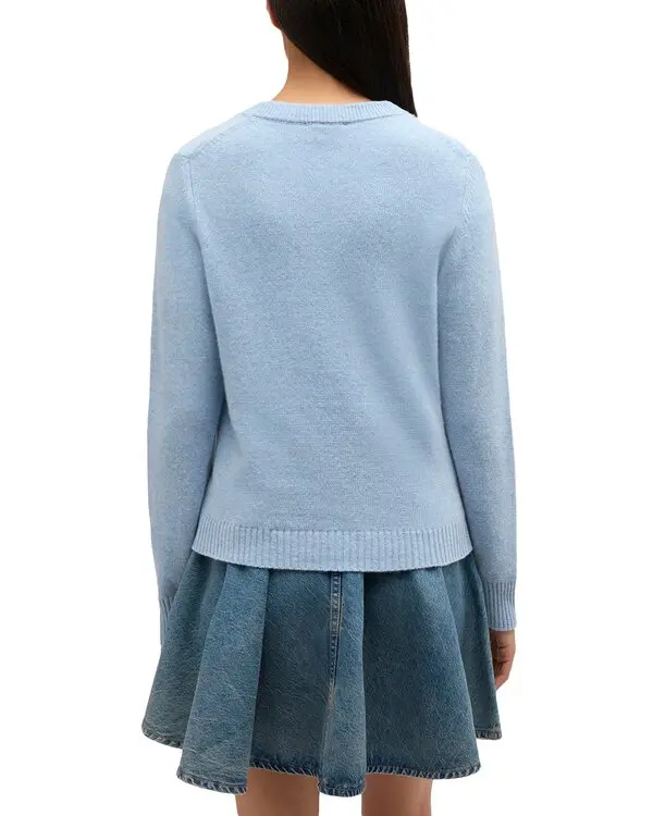 GANNI Wool Blend Crewneck Graphic Sweater - Baby Blue