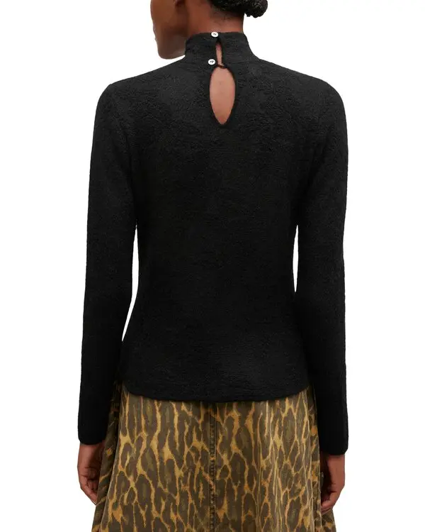 GANNI Sheer Flower Jacquard Turtleneck Sweater - Black
