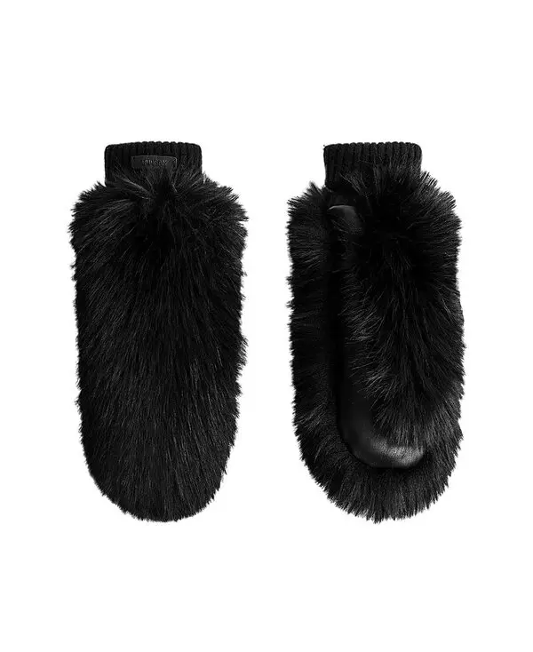 Rudsak Bella Faux Fur And Leather Mittens - Black