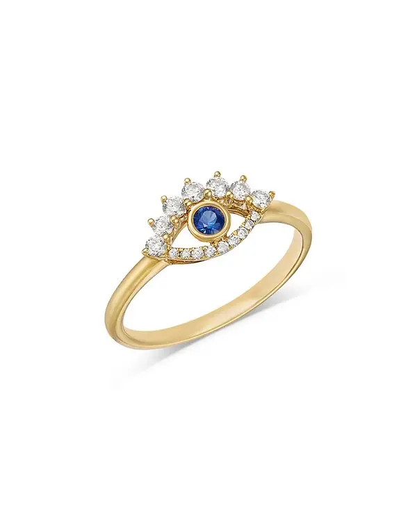Bloomingdale'S 14k Yellow Evil Eye Ring With Blue Sapphire And Diamond - Gold