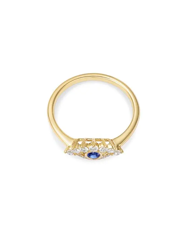 Bloomingdale'S 14k Yellow Evil Eye Ring With Blue Sapphire And Diamond