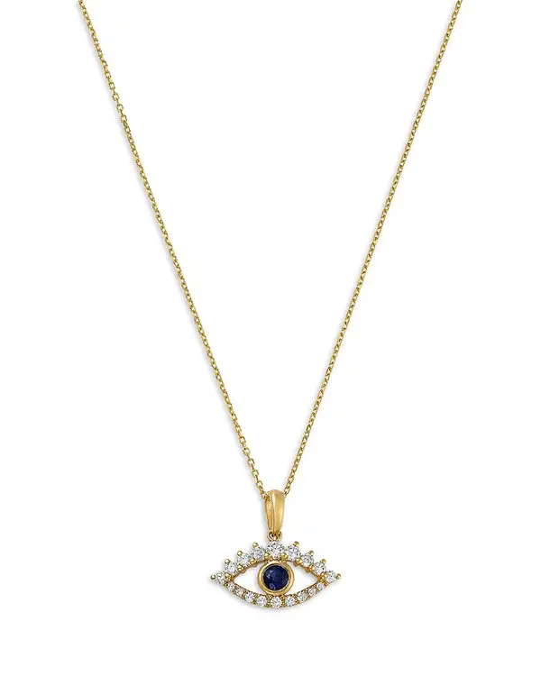 Bloomingdale'S Blue Sapphire And Diamond Evil Eye Pendant Necklace In 14k Yellow - Gold