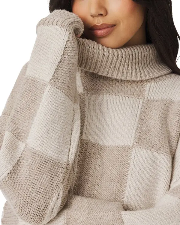 Splendid Thea Cropped Turtleneck Sweater - Pale Oak Heather Check