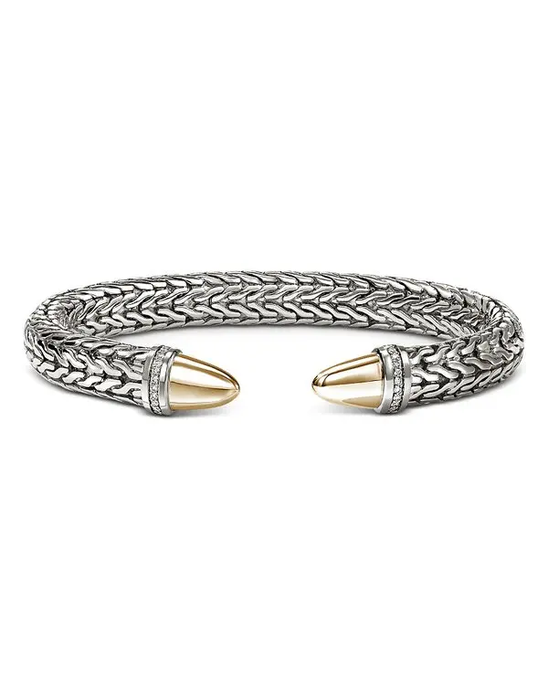 John Hardy Sterling And 14k Yellow Gold Diamond Spear Flex Cuff - Silver