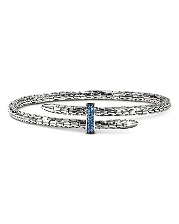 John Hardy Sterling Spear Blue Sapphire Coil Cuff Bracelet - Silver