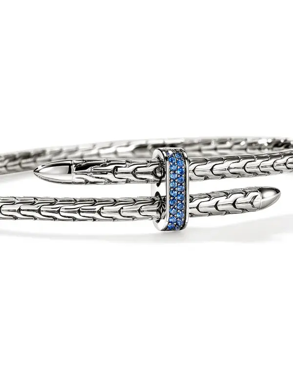 John Hardy Sterling Spear Blue Sapphire Coil Cuff Bracelet - Silver