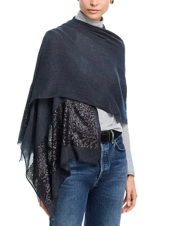 Echo Sequin Border Wrap Scarf - Black