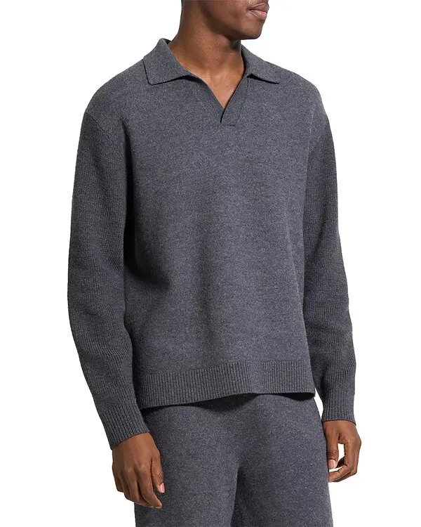 Theory Open Collar Merino Wool Polo Sweater