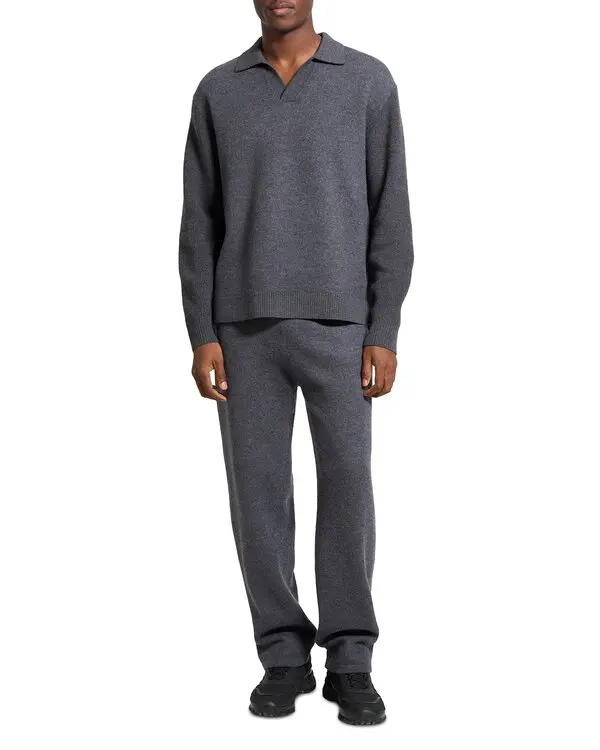 Theory Open Collar Merino Wool Polo Sweater