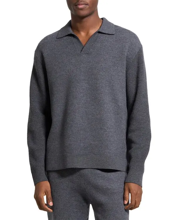 Theory Open Collar Merino Wool Polo Sweater