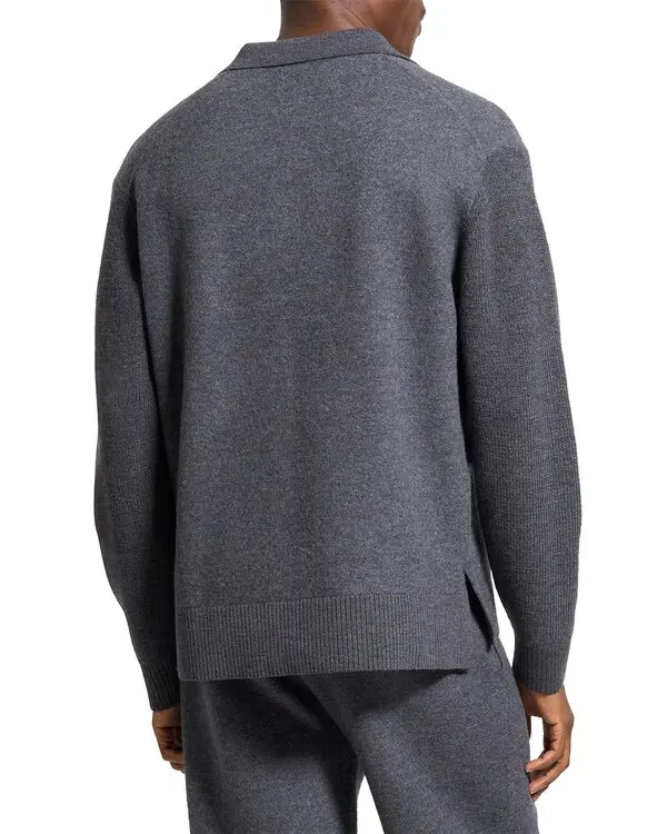 Theory Open Collar Merino Wool Polo Sweater