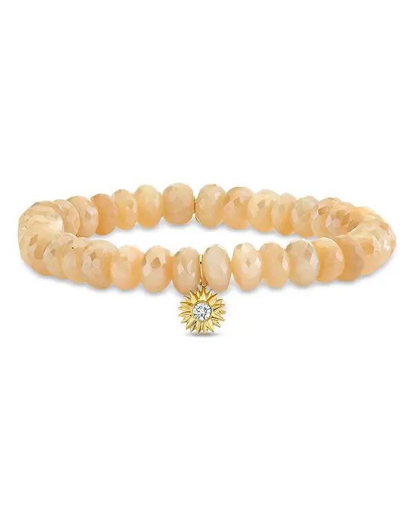 SYDNEY EVAN 14k Yellow Diamond & Moonstone Sunburst Charm Beaded Bracelet - Gold