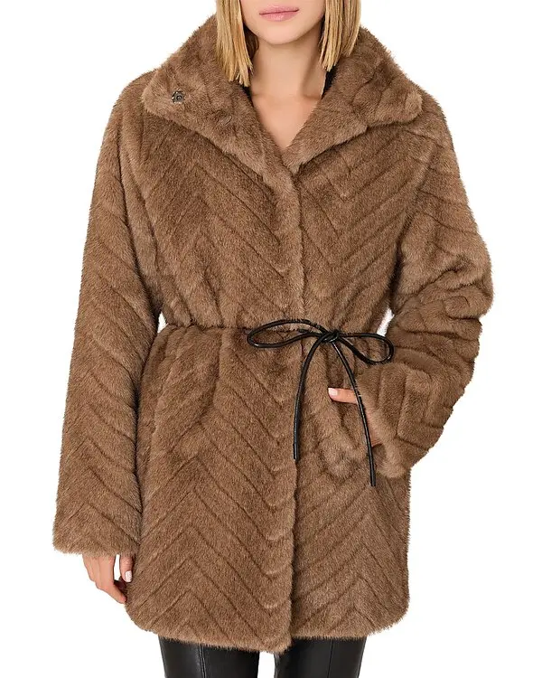 MILLY Dayna Chevron Faux Fur Coat - Brown