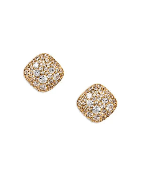 Nadri Crushed Pave Cushion Stud Earrings - Gold