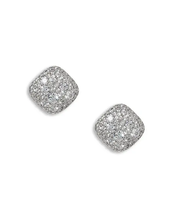 Nadri Crushed Pave Cushion Stud Earrings - Silver