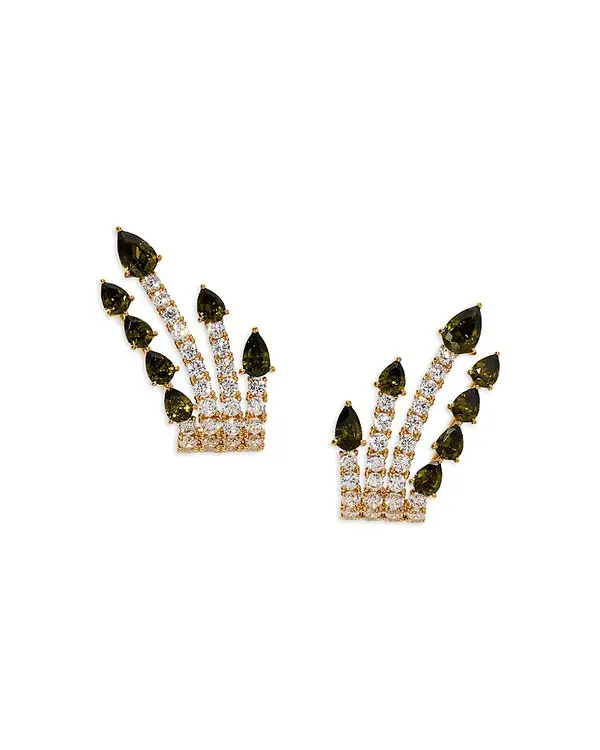 Nadri Bonne Annee Cubic Zirconia Multi Row J Hoop Earrings - Gold