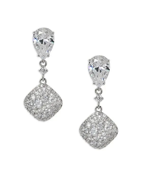 Nadri Crushed Cubic Zirconia Double Drop Earrings - Silver