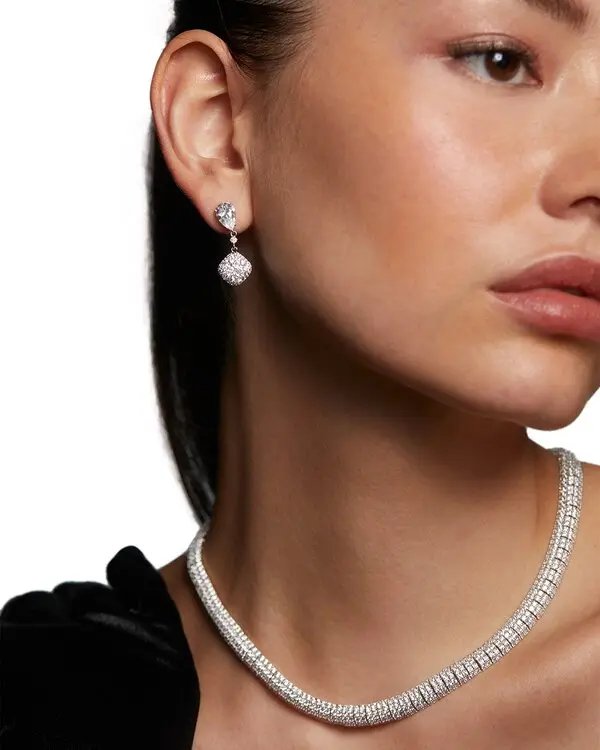 Nadri Crushed Cubic Zirconia Double Drop Earrings