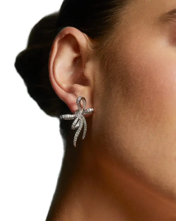 Nadri Le Bisou Pave Bow Stud Earrings - Silver
