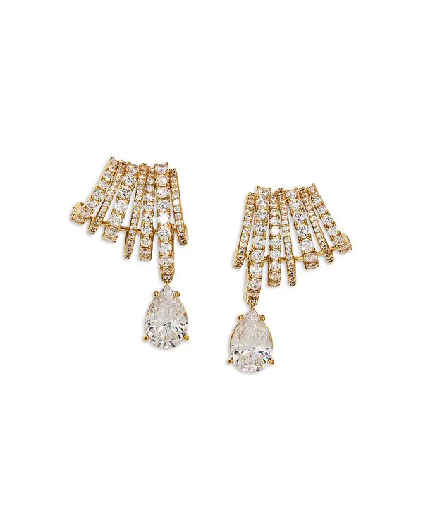 Nadri Bonne Annee Cubic Zirconia Multi Row Illusion Drop Earrings - Gold