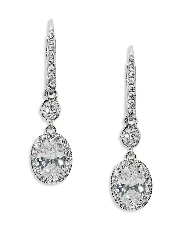 Nadri Maiden Cubic Zirconia Oval Halo Drop Earrings - Silver
