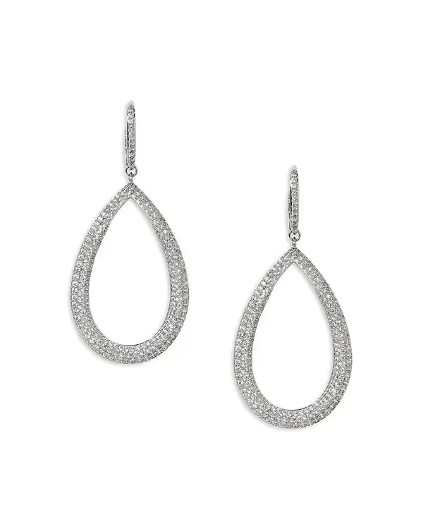 Nadri Crushed Pave Tear Drop Earrings - Silver