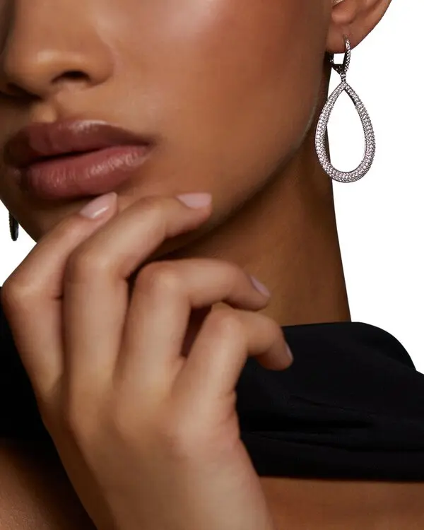 Nadri Crushed Pave Tear Drop Earrings - Silver