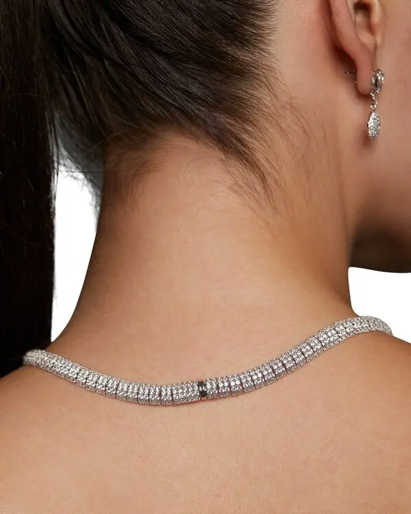 Nadri Crushed Pave Dome Collar Necklace - Silver