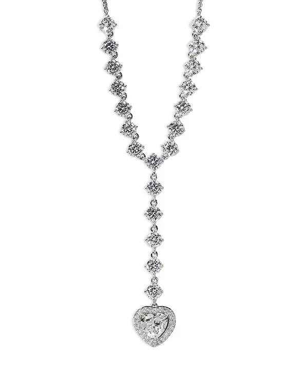 Nadri Le Bisou Cubic Zirconia Heart Halo Lariat Necklace - Silver