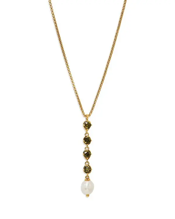 Nadri Maiden Black Cubic Zirconia & Pearl Lariat Necklace - Gold