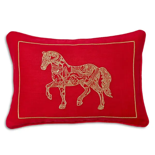 SFERRA Lunar New Year Horse Embroidered Decorative Pillow, 12 X 18 - Red/gold
