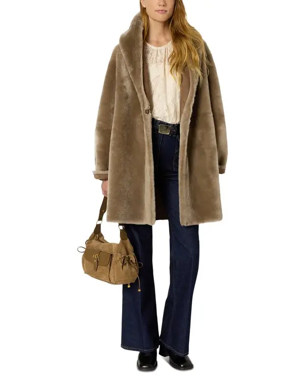 Gerard Darel Malia Shearling Shawl Collar Coat