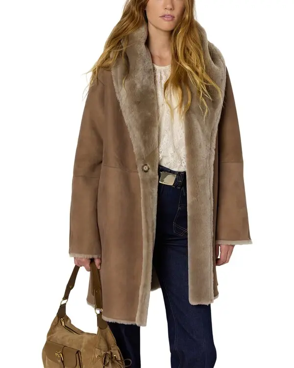 Gerard Darel Malia Shearling Shawl Collar Coat