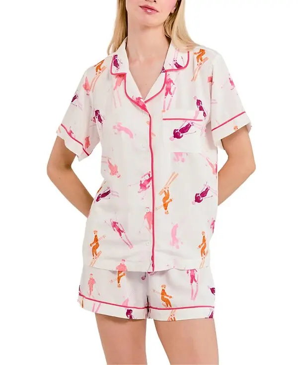 KATIE KIME Bluebird Day Pajama Shorts Set - Orange Pink