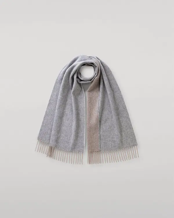 Johnstons Of Elgin Bard Natural & Grey Cashmere Scarf - Multi