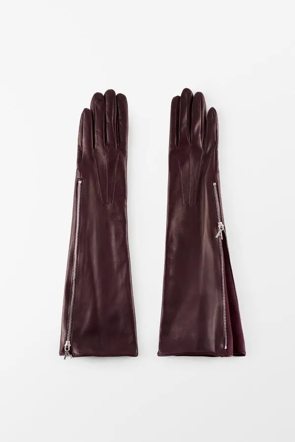Arakii Elbow Length Leather Gloves - Burgundy