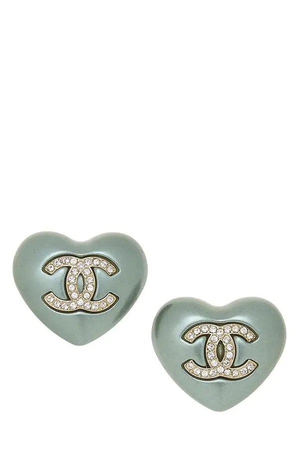 Chanel Faux Pearl 'cc' Heart Earrings - Blue