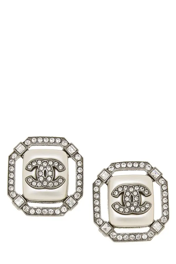 Chanel Faux Pearl 'cc' Earrings - Silver