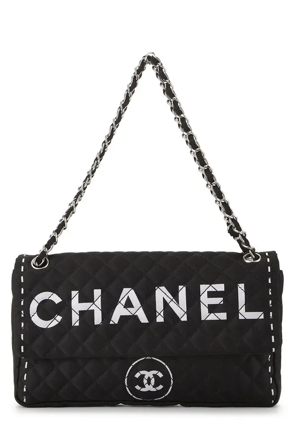 Chanel Nylon Logo Half Flap Maxi - Black