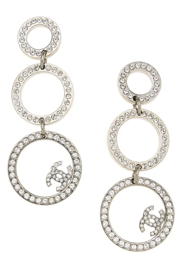 Chanel Crystal 'cc' Circle Dangle Earrings - Silver
