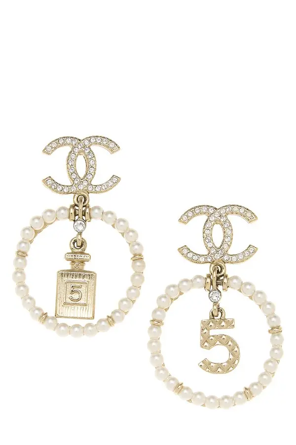 Chanel N°5 Perfume Faux Pearl Dangle Earrings - Gold