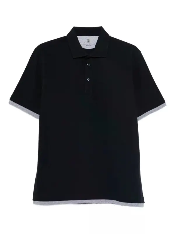 Brunello Cucinelli Buttoned Trim Polo Shirt - Blue