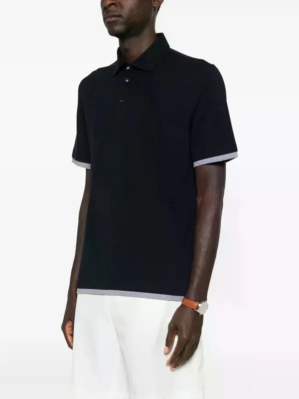 Brunello Cucinelli Buttoned Trim Polo Shirt - Blue