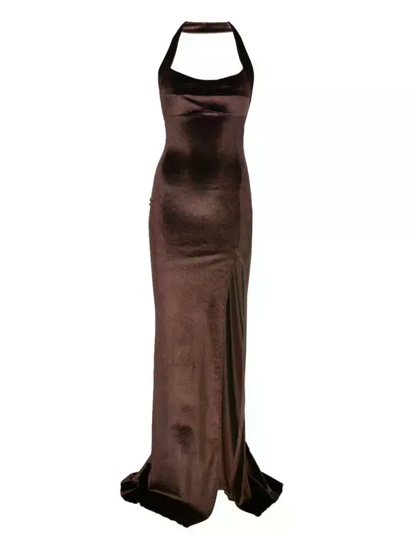 ATU BODY COUTURE Halterneck Maxi Dress With Leg Slit - Brown
