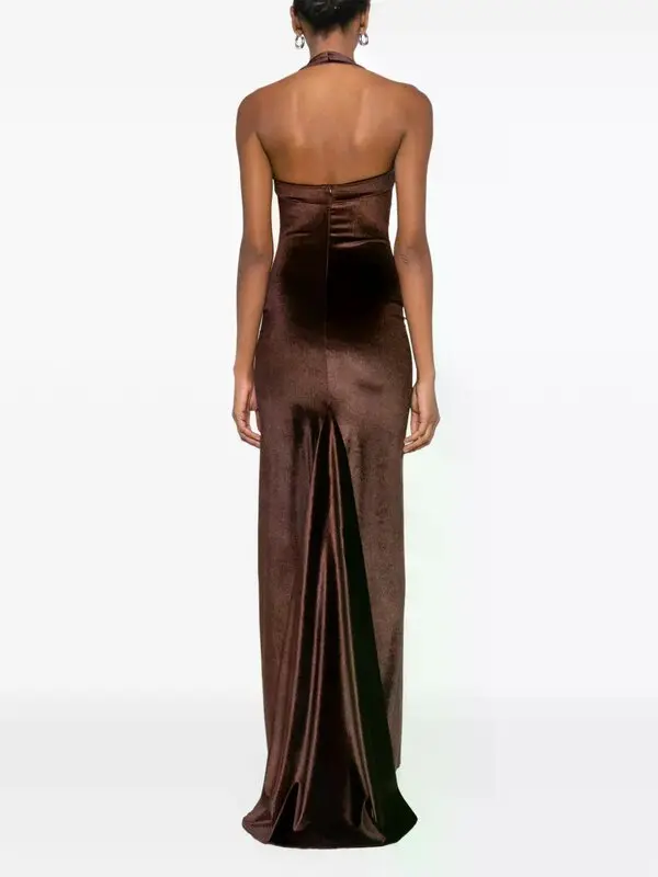 ATU BODY COUTURE Halterneck Maxi Dress With Leg Slit - Brown