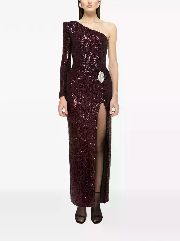 NISSA Sequin-embellished One-shoulder Maxi Dress