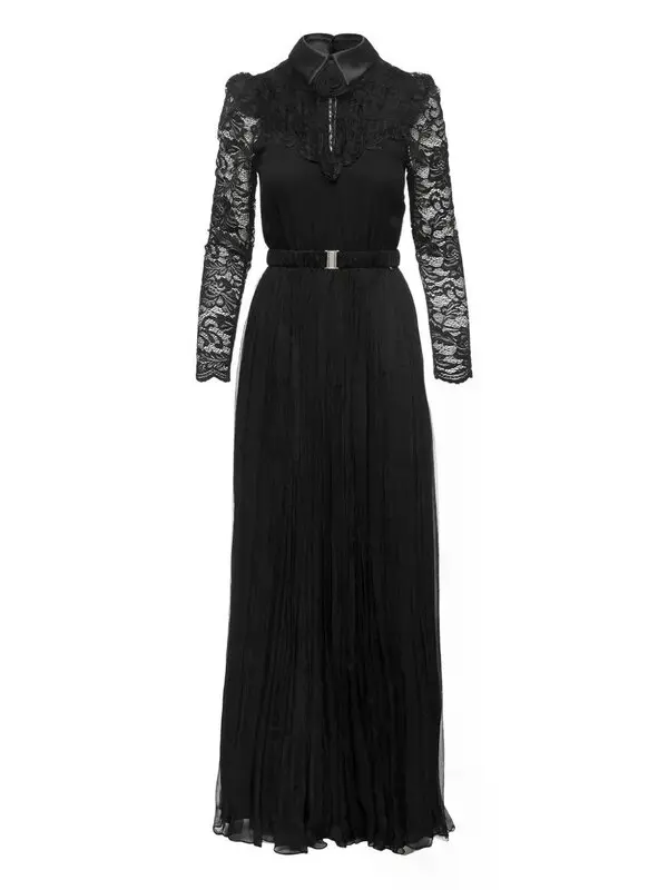 NISSA Lace Pleated Maxi Dress