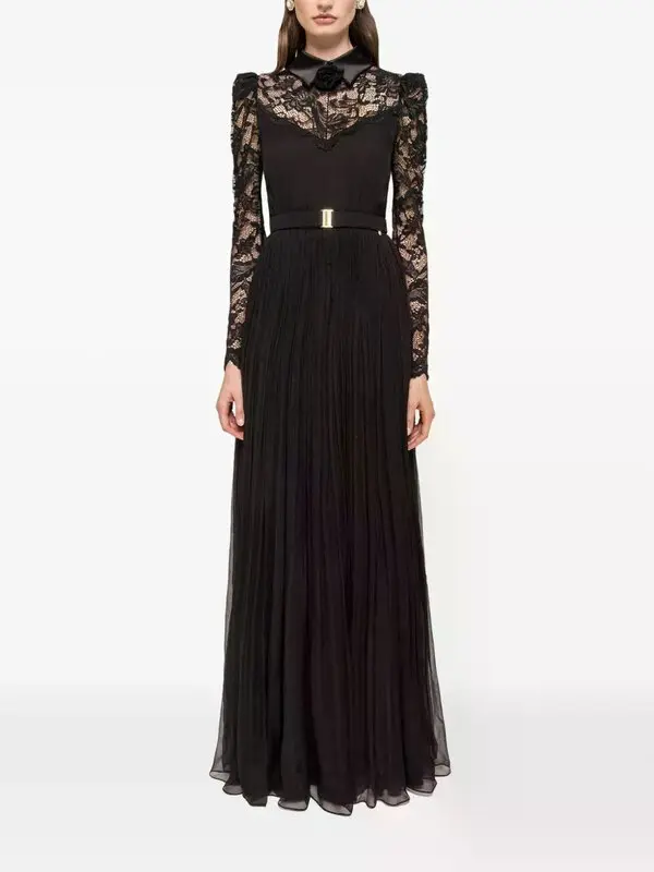 NISSA Lace Pleated Maxi Dress
